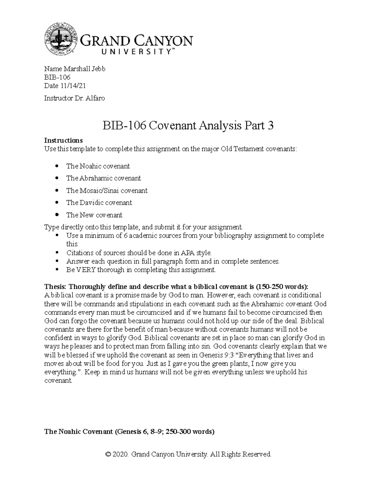 Covenant Scriptural Analysis Part III - Name Marshall Jebb BIB- Date 11/14/ Instructor Dr ...