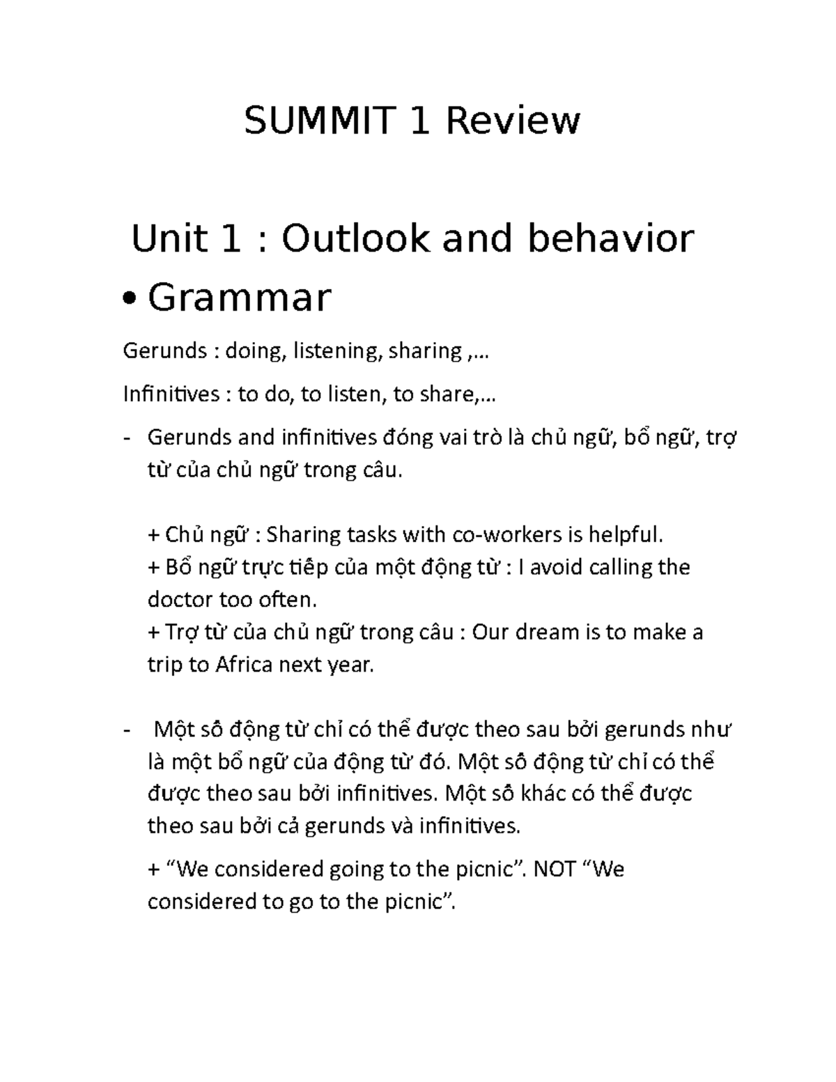 Summit 1 Review - Nothing - SUMMIT 1 Review Unit 1 : Outlook and ...