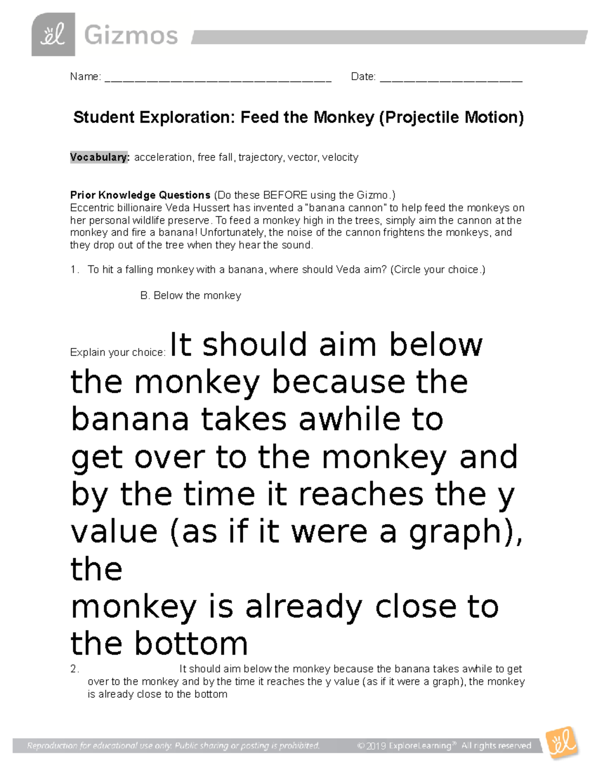Feed Monkey SE 1 - its using gizmos to find the distance and acceleration in physics - Name ...