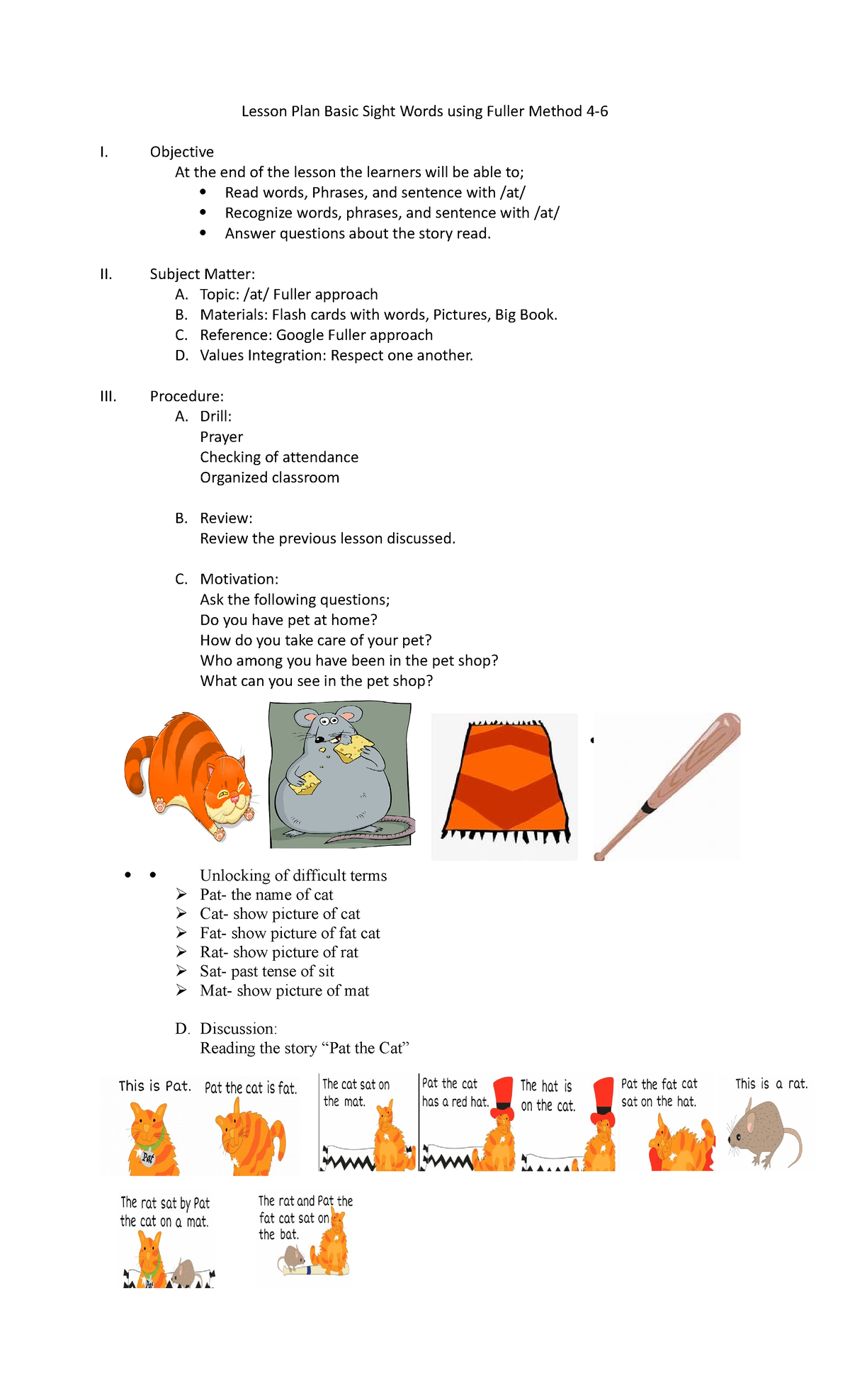 Lesson Plan Basic Sight Words using Fuller Method 4 - Objective At the ...