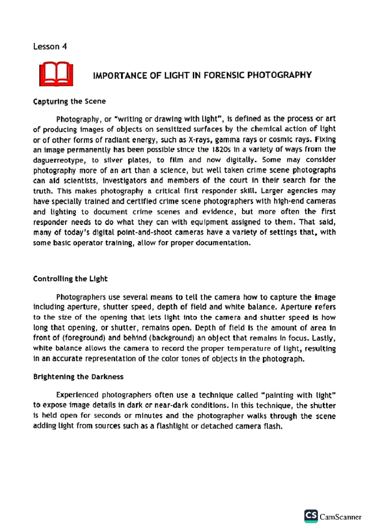 Forensic Photography Lesson 4 - Criminology - Studocu