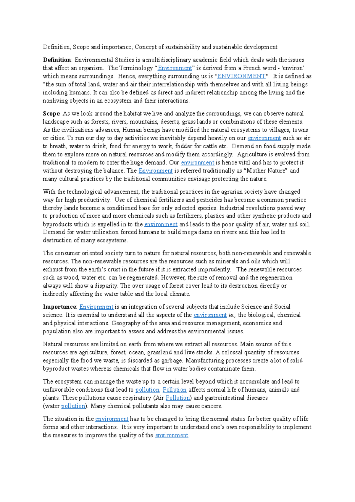 II EVS - notes - Definition, Scope and importance; Concept of ...