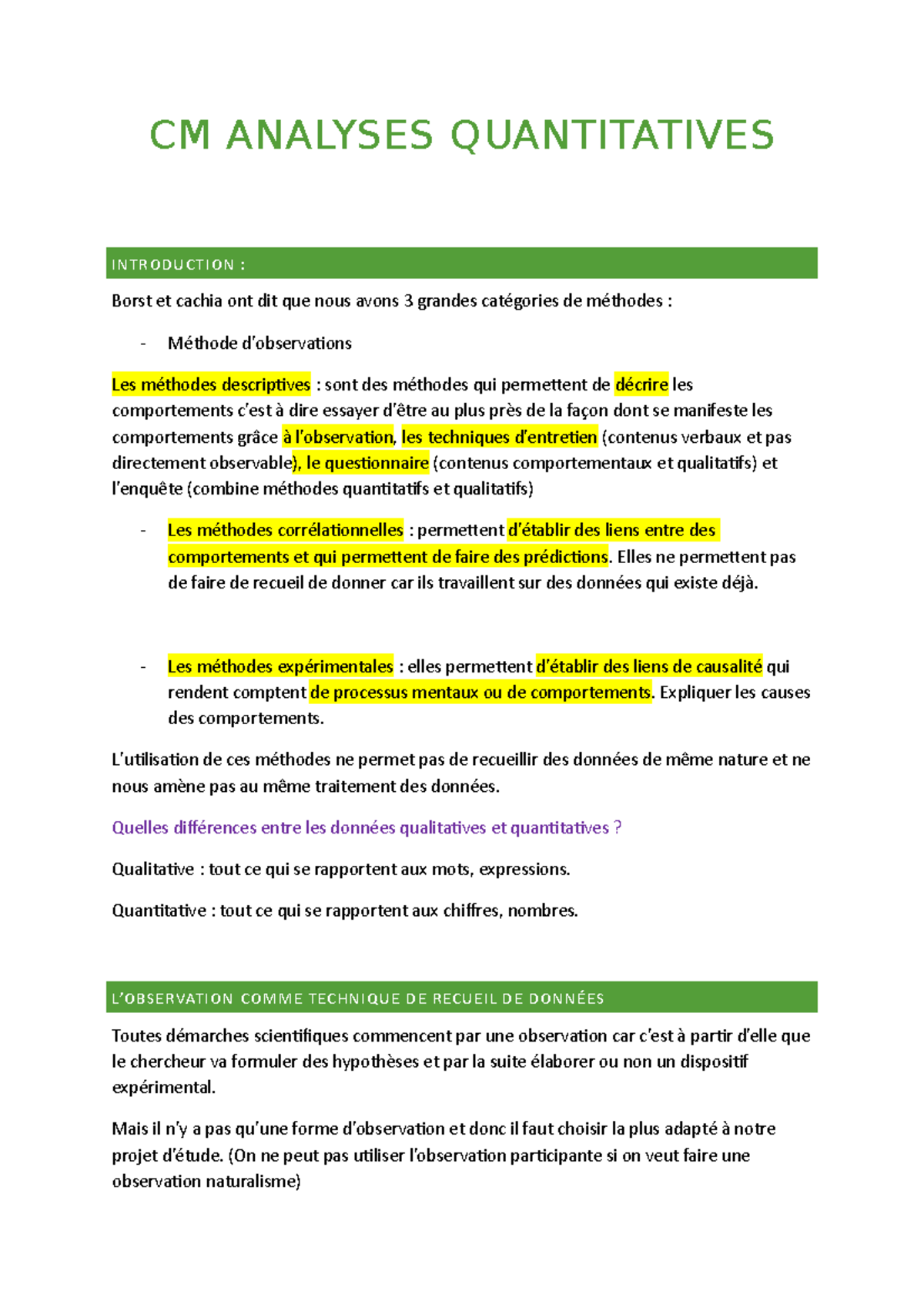 Cm analyses qualitatif cours 1 - CM ANALYSES QUANTITATIVES INTRODUCTION ...