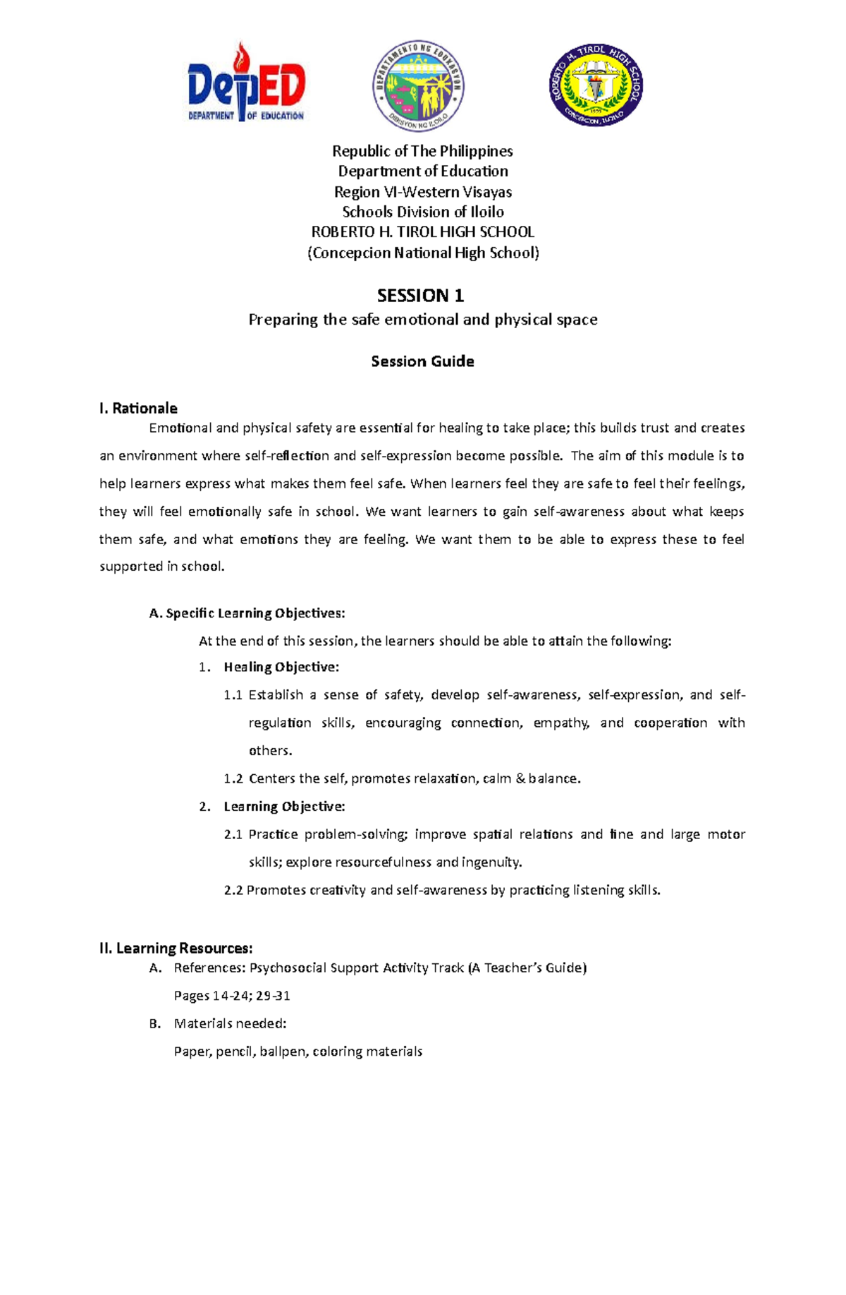 PSS day 1 Session Guide - Psychosocial Modules - Republic of The ...
