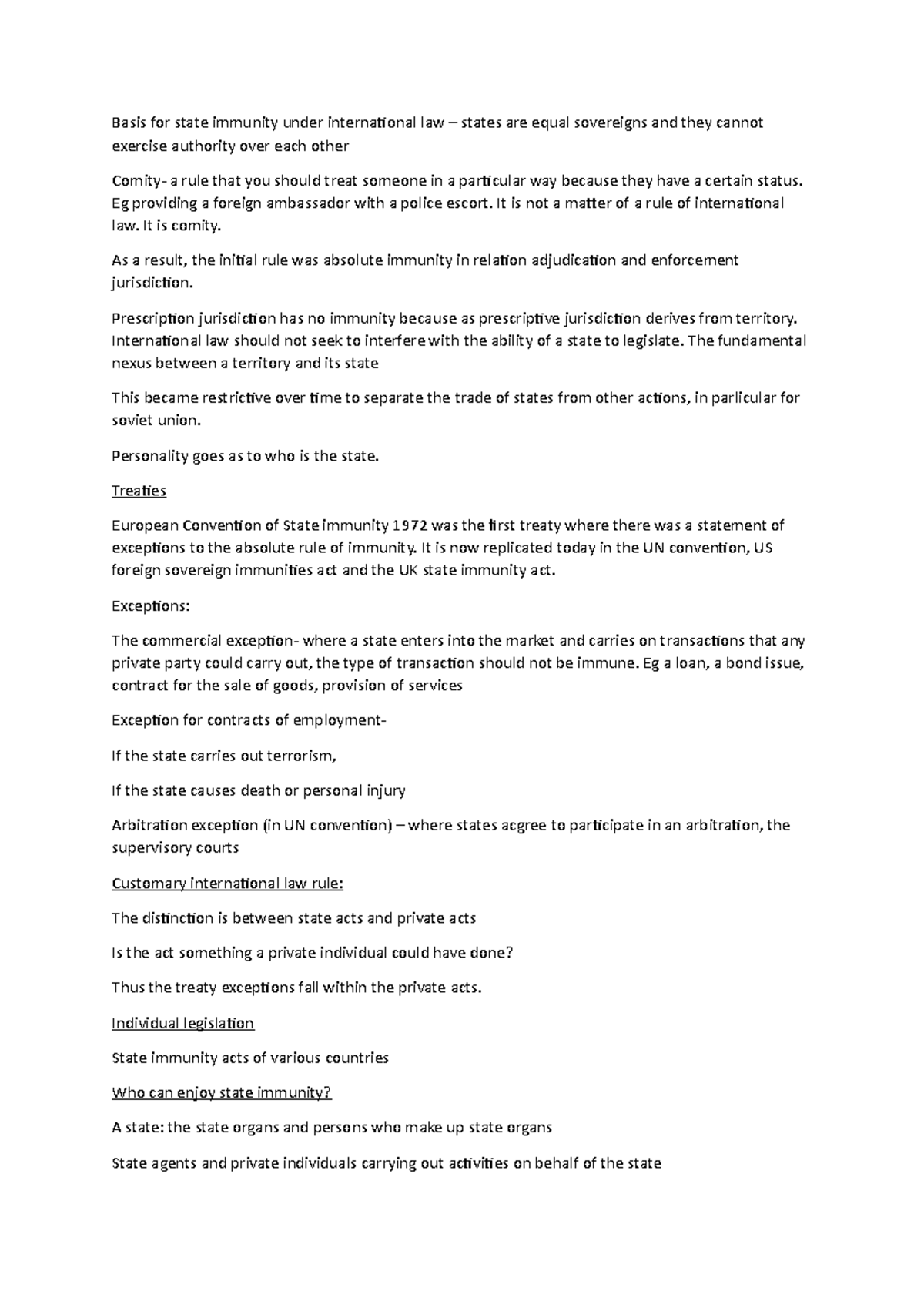 Immunities lecture notes - Basis for state immunity under international ...
