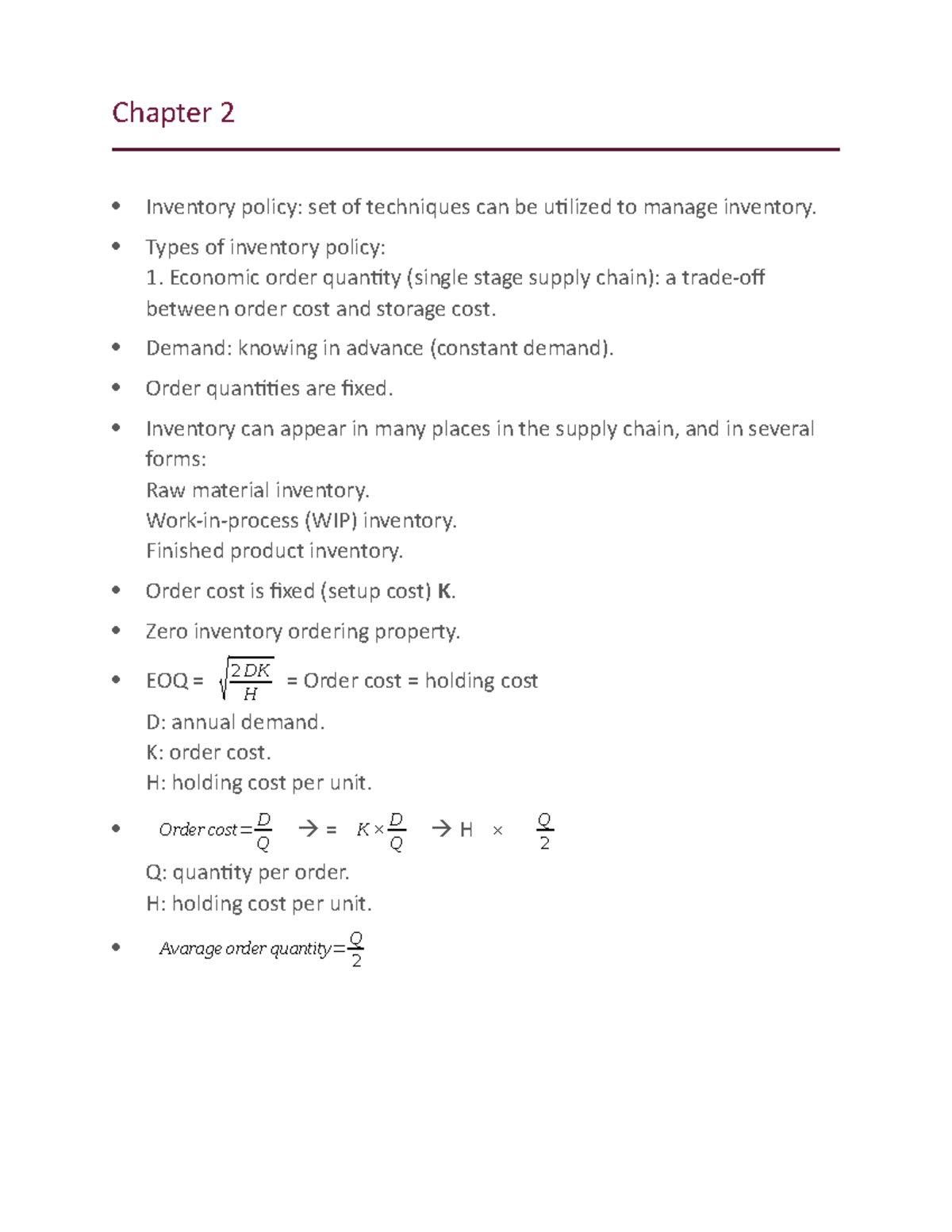 Chapter 2 - Chapter 2 Inventory policy: set of techniques can be ...