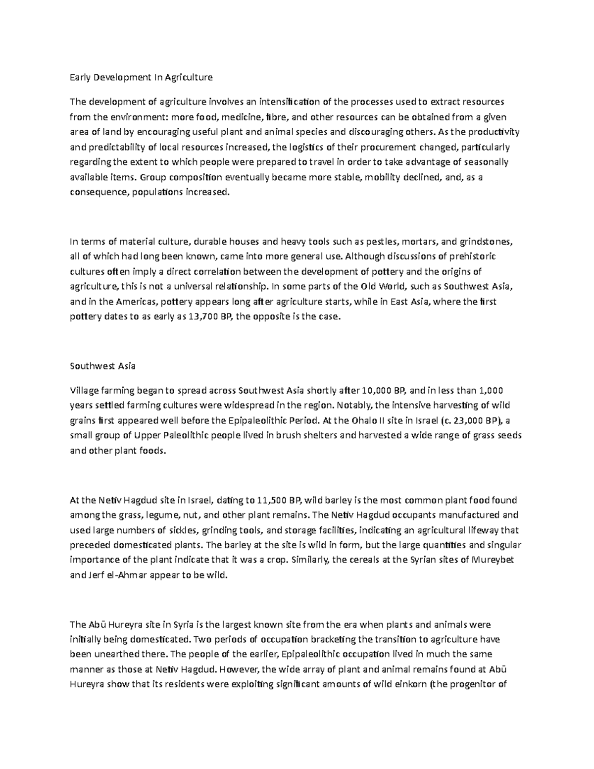 Early Development In Agriculture - As the productivity and ...