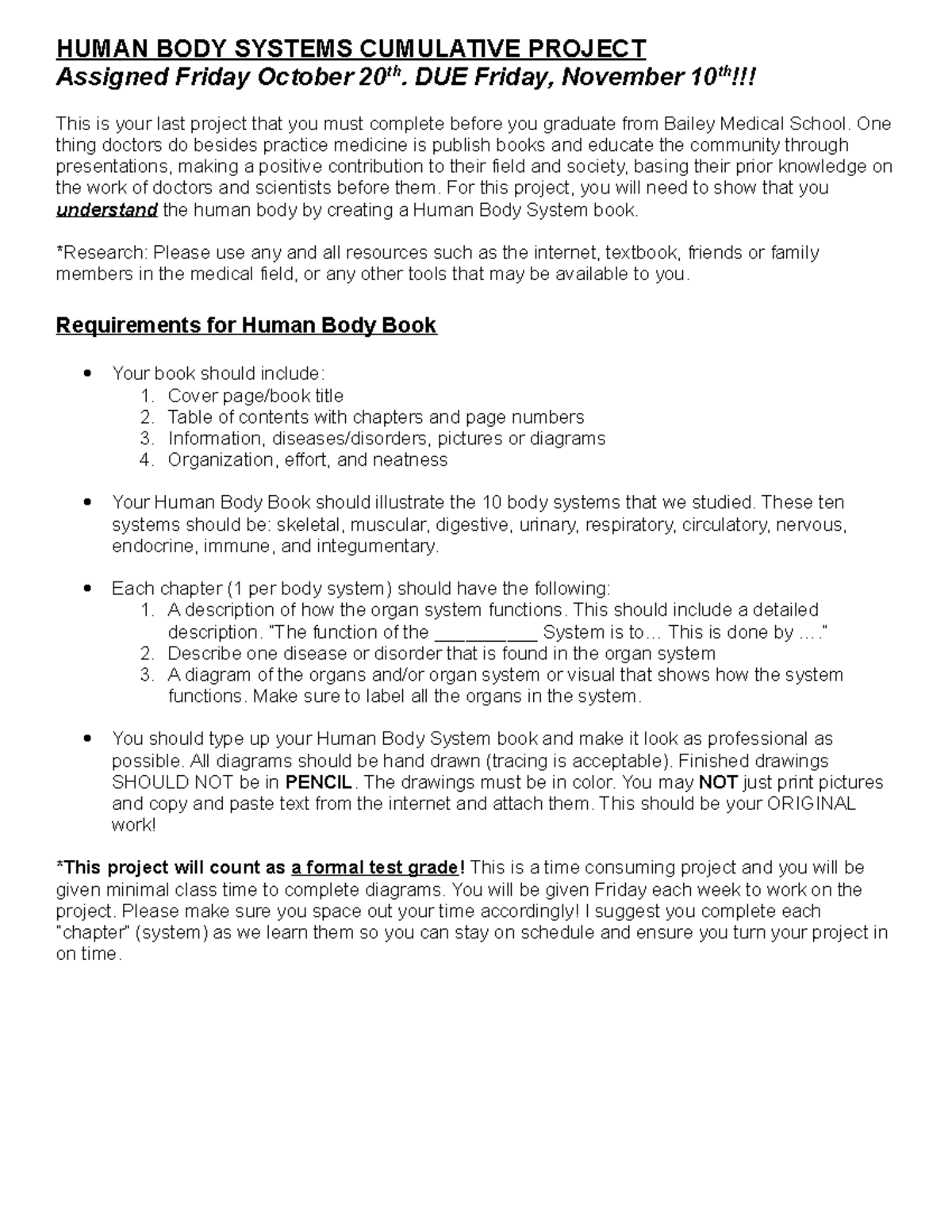 Human body systems cumulative project - HUMAN BODY SYSTEMS CUMULATIVE ...