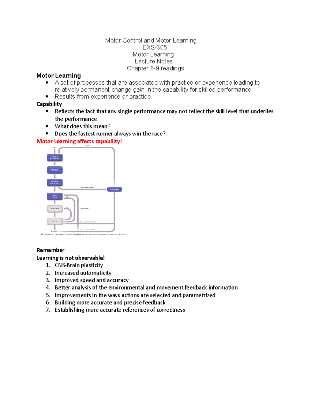 Chapters 8-9 - in class notes - Motor Control and Motor Learning EXS ...