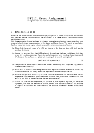 BT2101 Tutorial 2 - lecture notes - BT2101 Tutorial 2 Main theme to ...