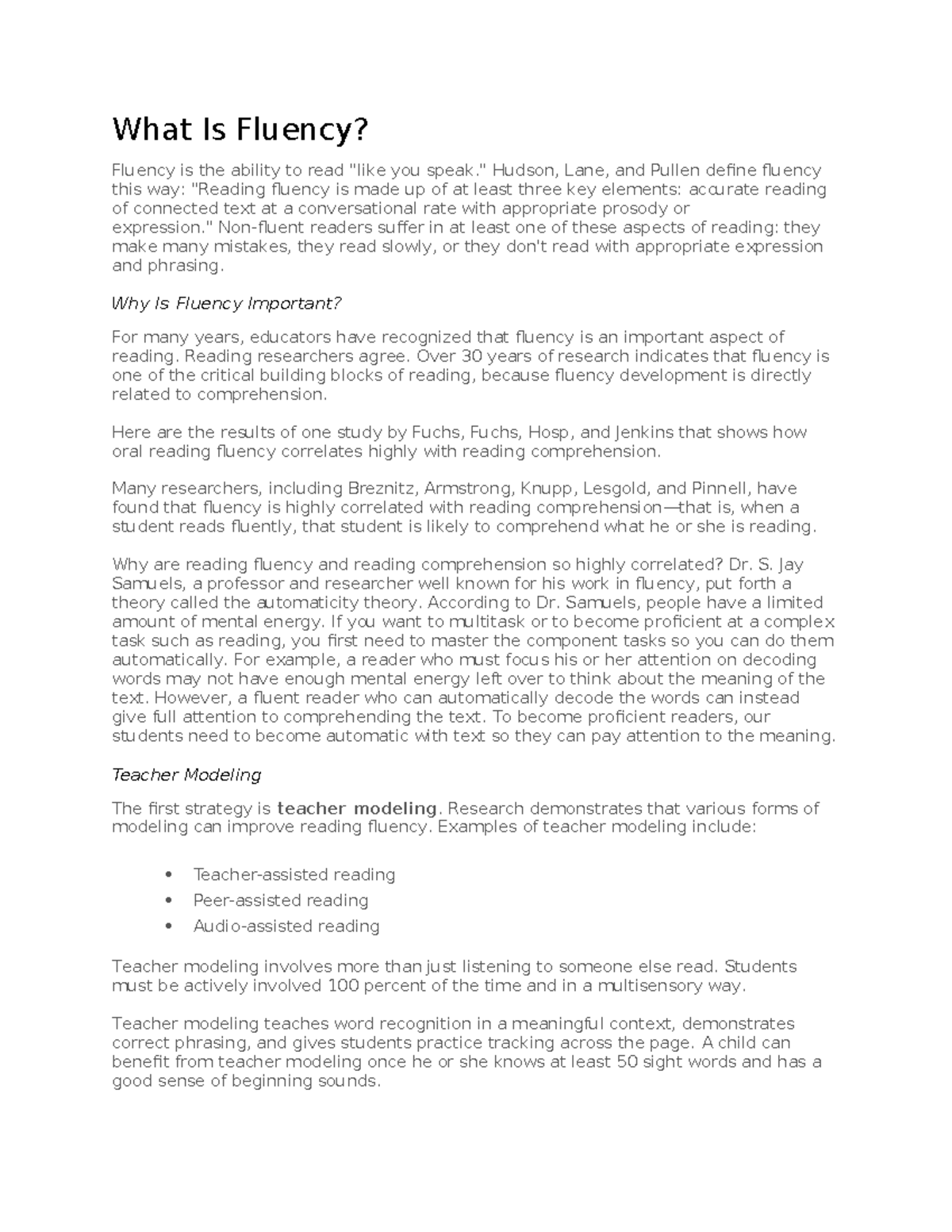 Fluency - What Is Fluency? Fluency is the ability to read "like you ...