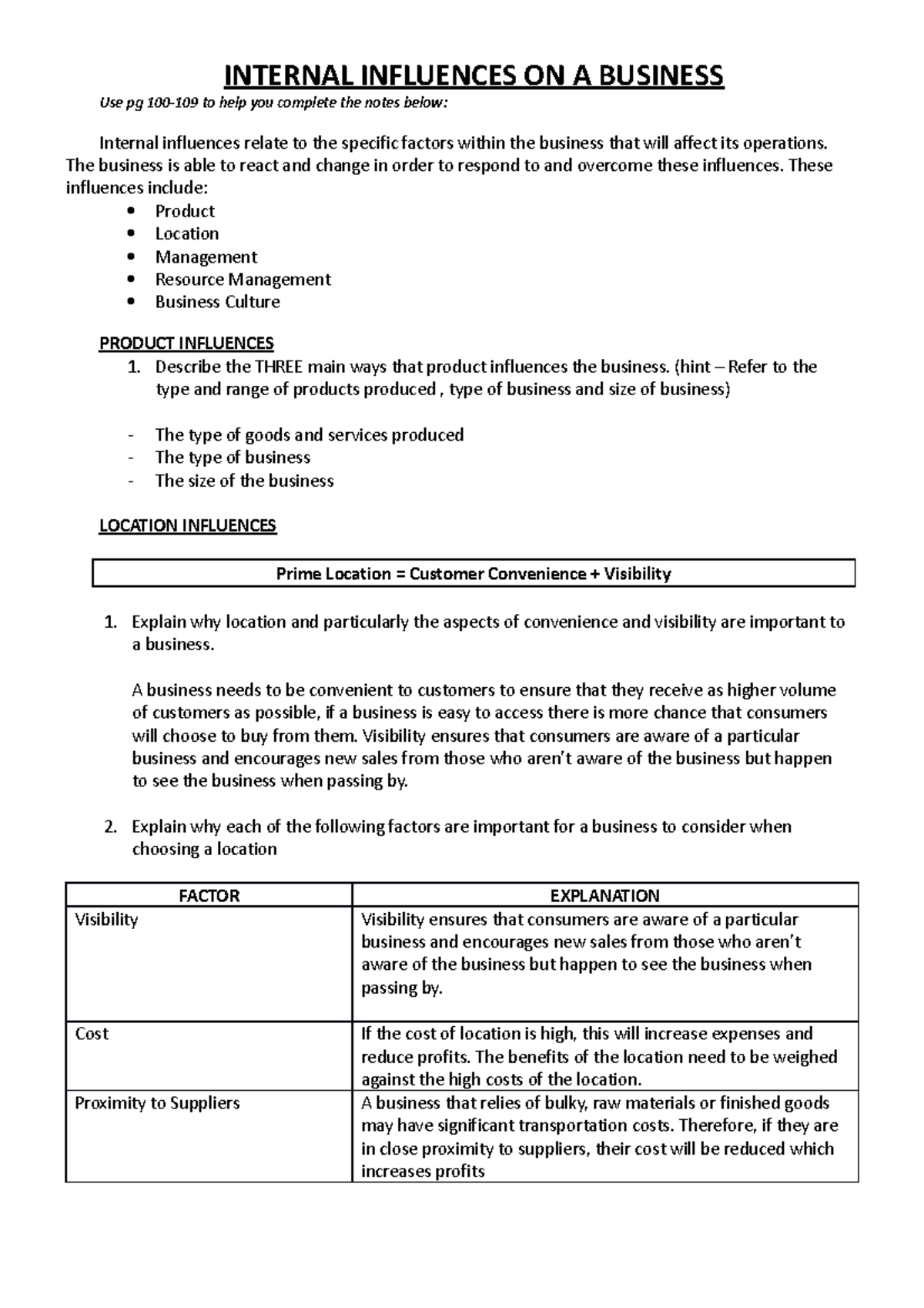 Internal Influences - hio - INTERNAL INFLUENCES ON A BUSINESS Use pg ...