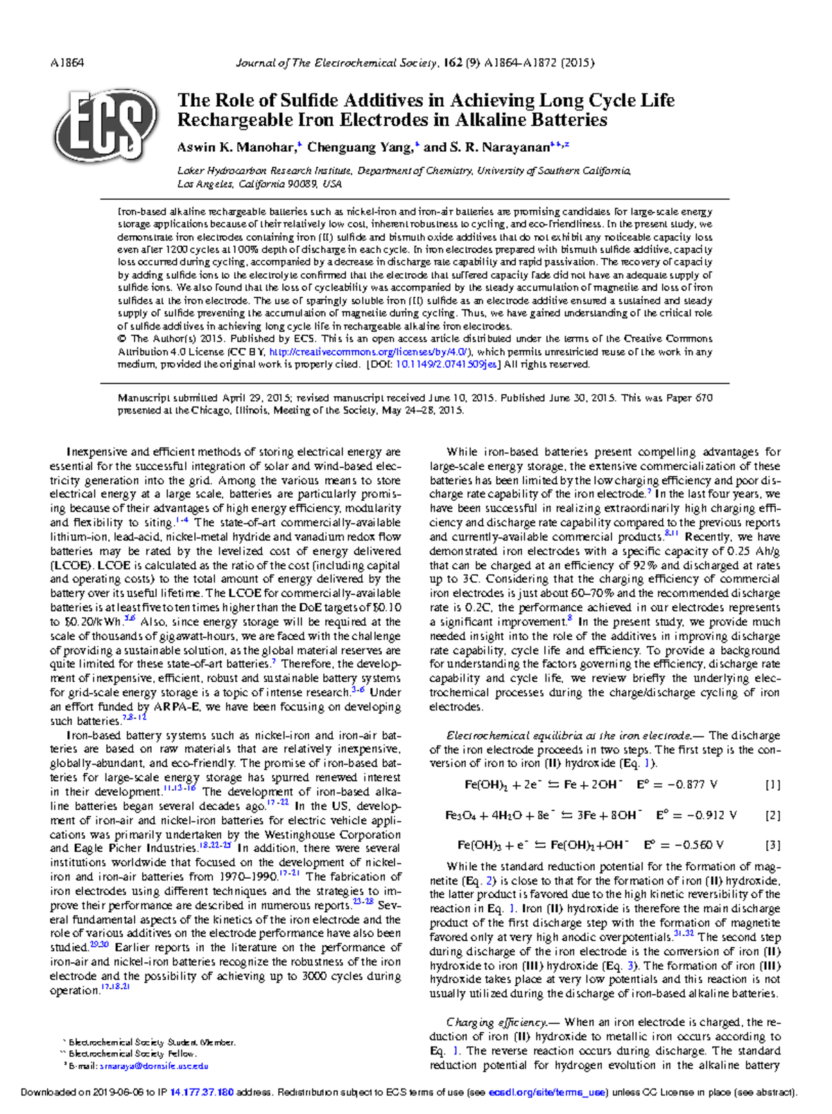 The Role of Sulfide Additives (J. Electro. Soc - A1864 Journal of The ...
