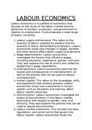 Labour Economics - LABOUR ECONOMICS Labour economics is a subfield of ...