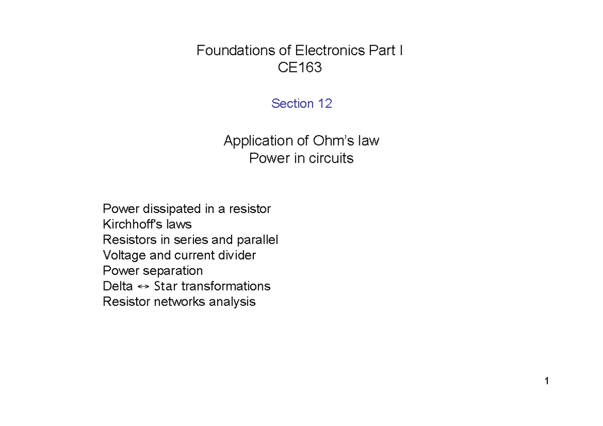 Lecture 12 Notes - Foundations of Electronics Part I CE163 Section 12 ...