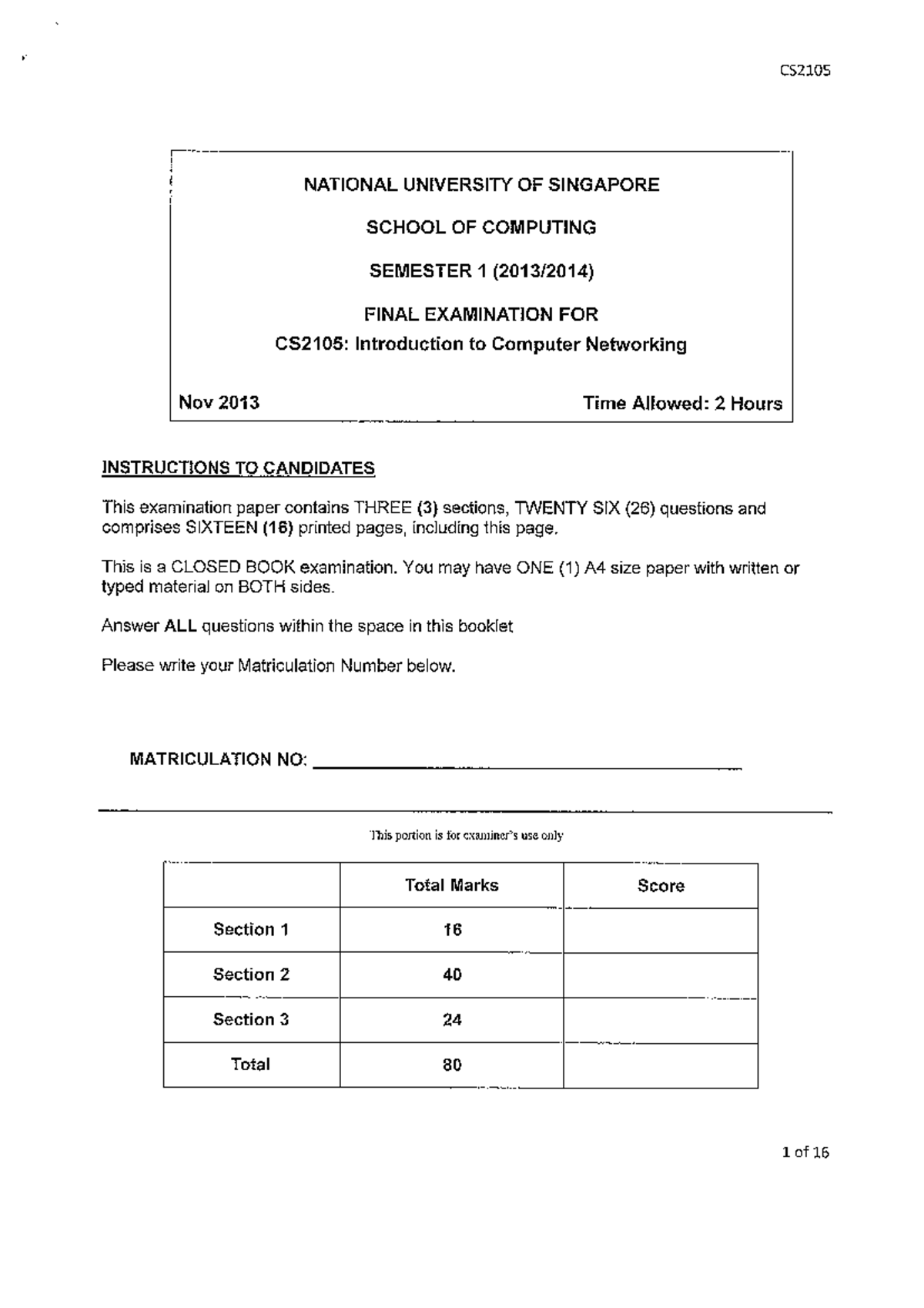 1314SEM1-CS2105 (Sec 2 & 3) Practice Paper - CS2105 - Studocu