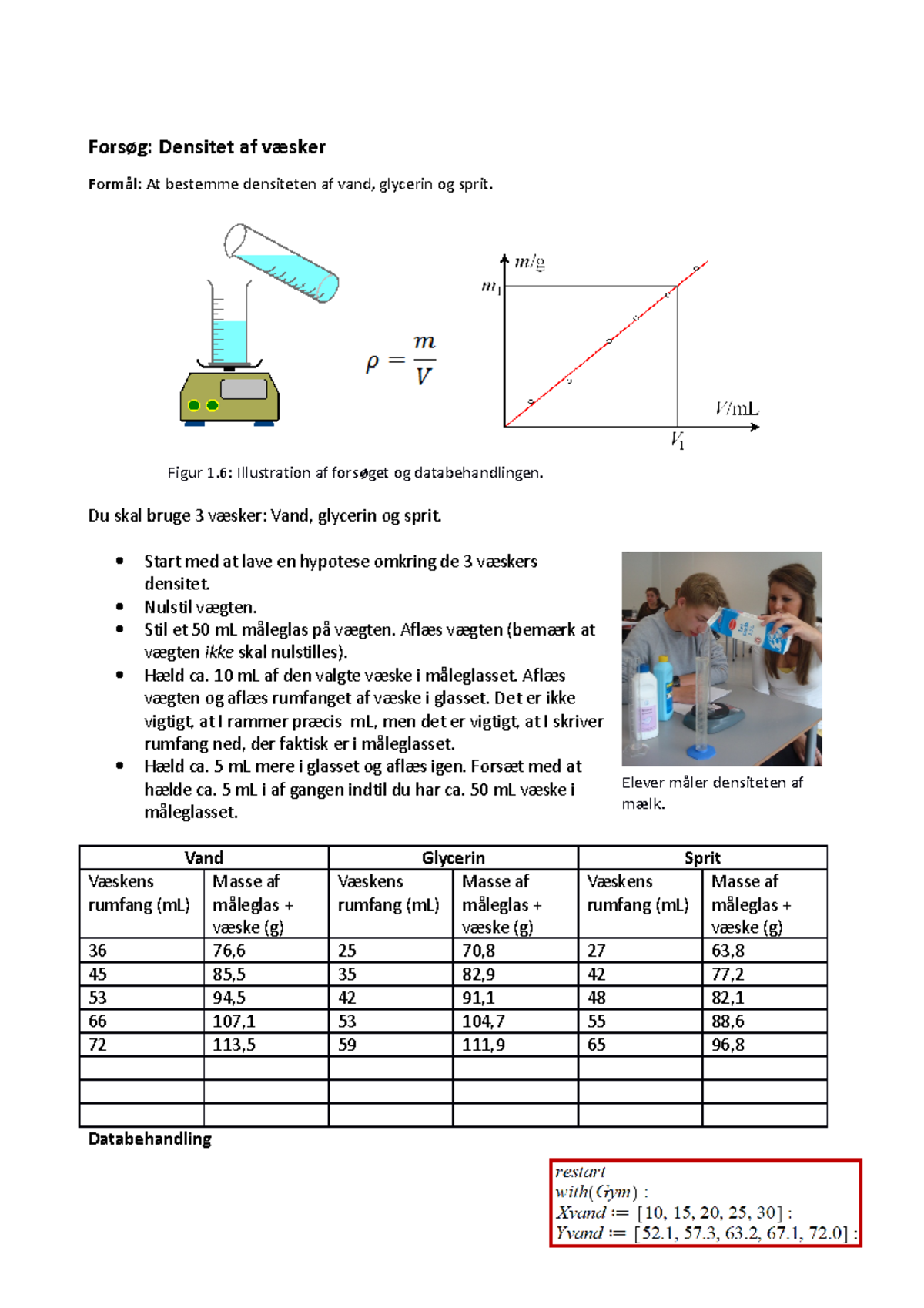 Blok 3 - Forsøg Densitet af væsker - Forsøg: Densitet af væsker Formål ...