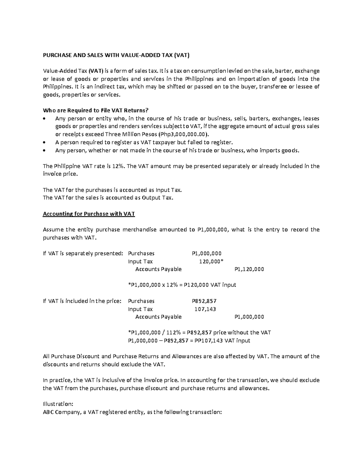 Purchase and Sales with VAT - PURCHASE AND SALES WITH VALUE-ADDED TAX ...