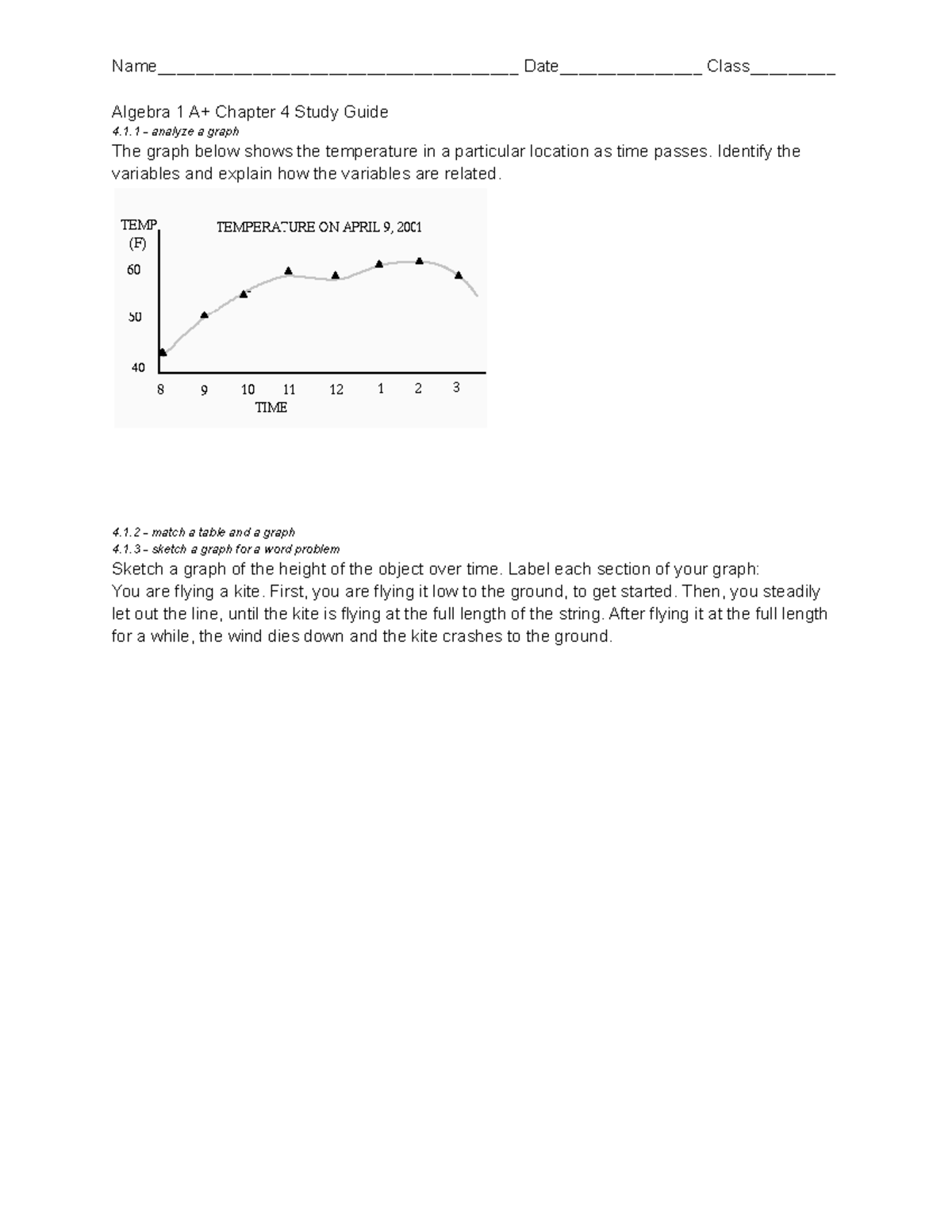 Algebra 1 A+ Chapter 4 Study Guide - Name ...
