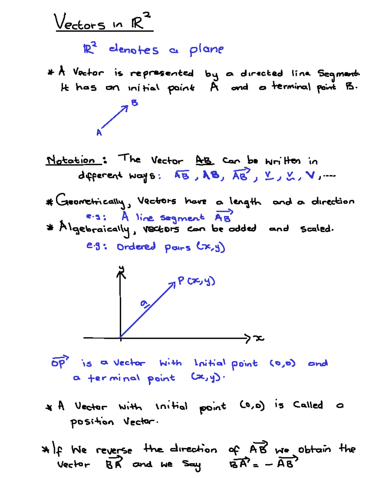 Vectors part one - Notes - Vectors in R 2 IR2 denotes a plane A Vector ...