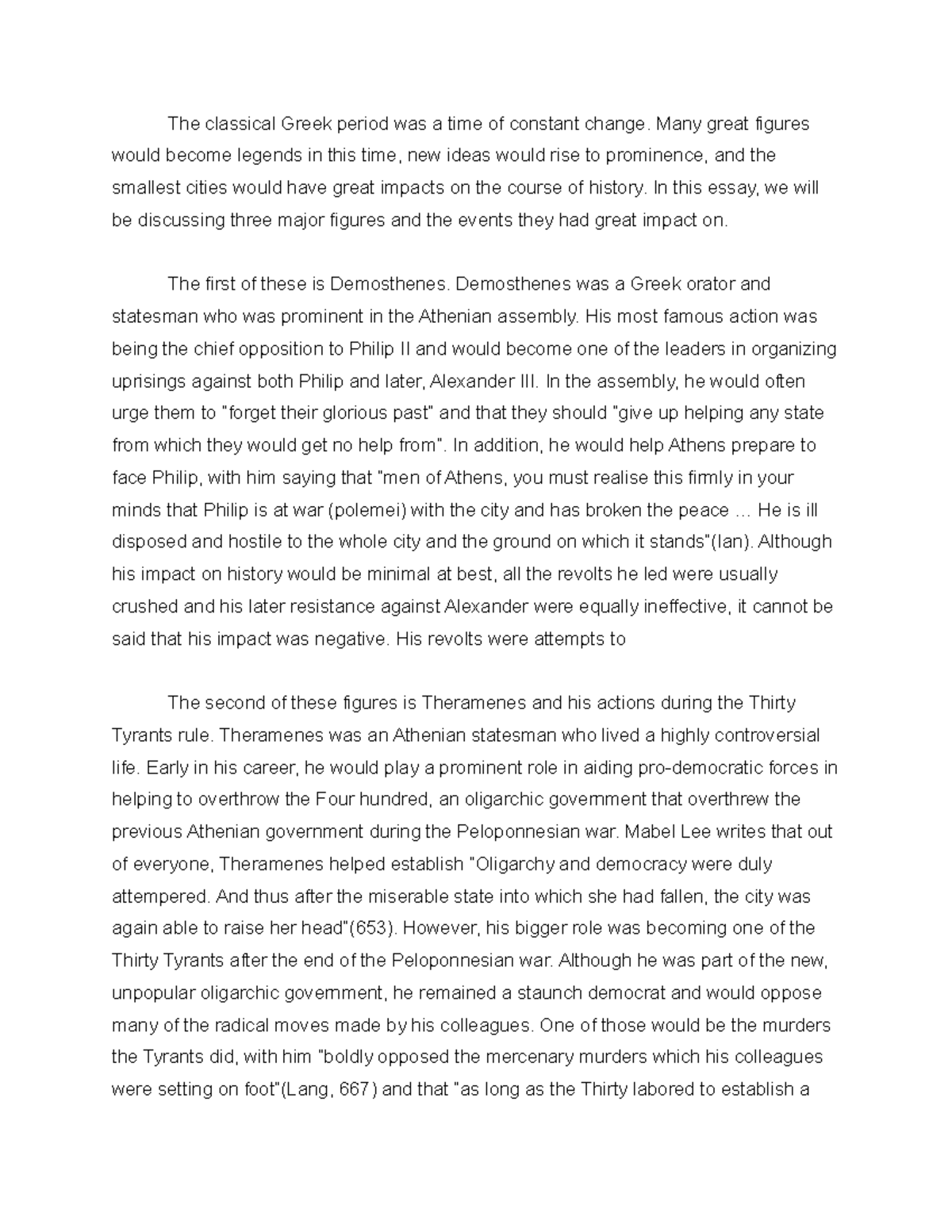 HO - Essay was written during the Final Exam - The classical Greek ...