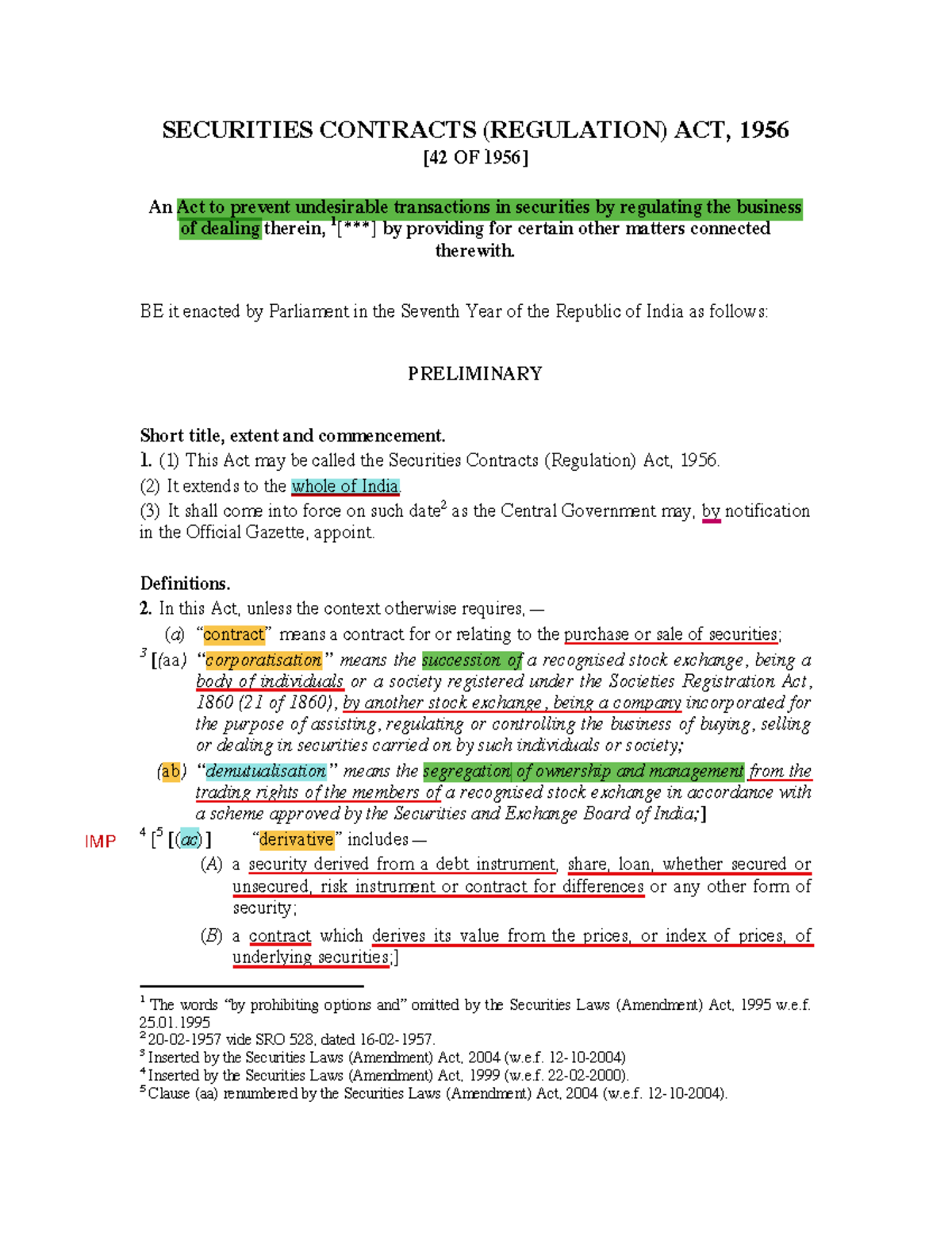 Securities contract act 1956 - Llb - KSLU - Studocu
