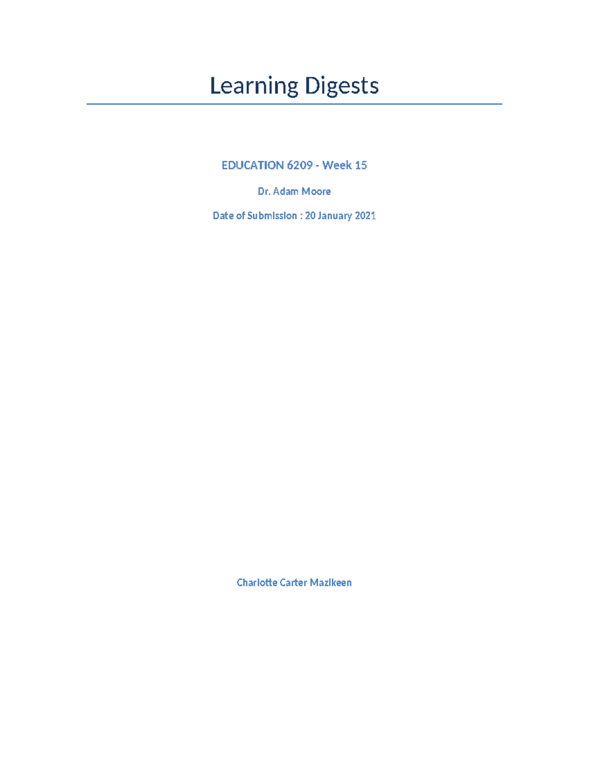 Education-6209-Learning Digests - Learning Digests EDUCATION 6209 ...
