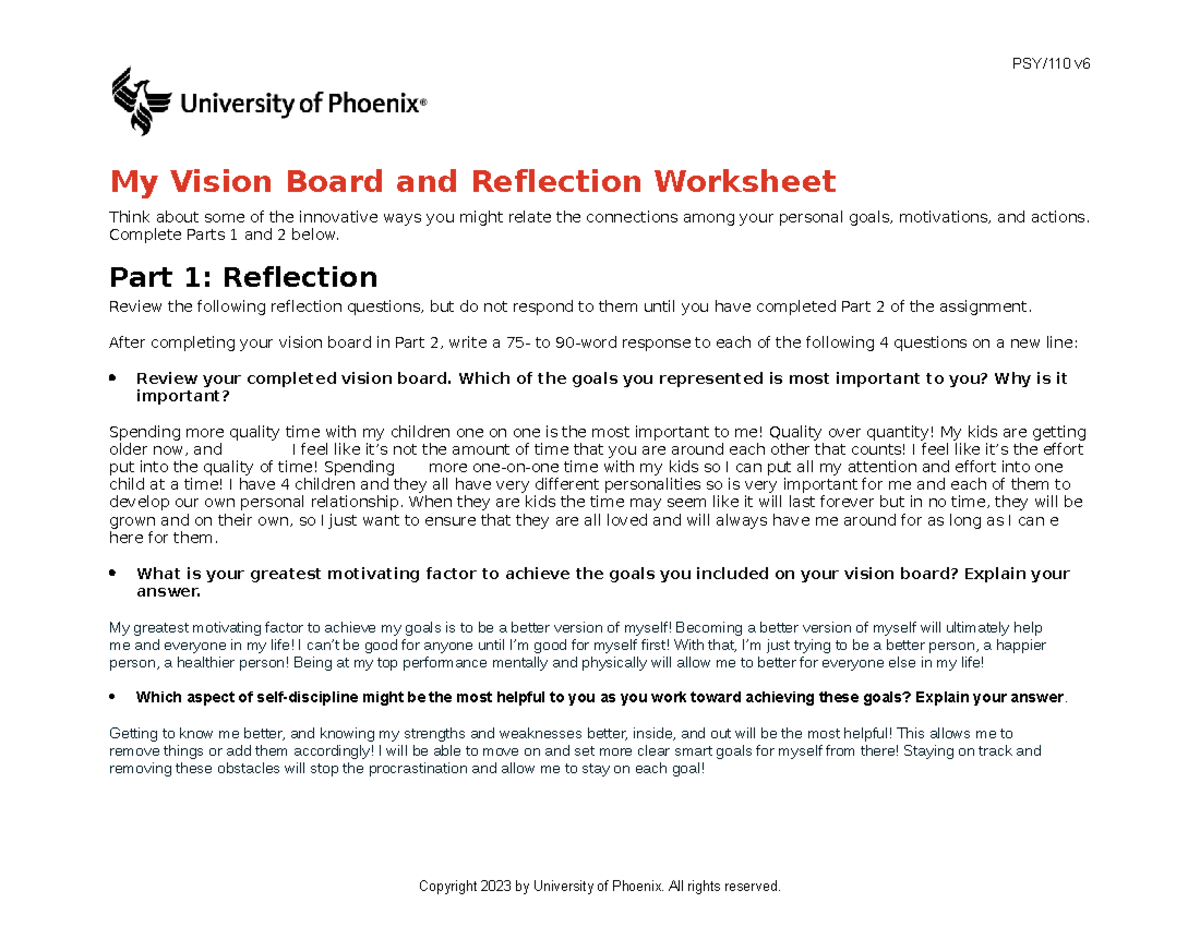 Psy110 v6 wk5 my vision board and reflection worksheet-Complete - PSY ...