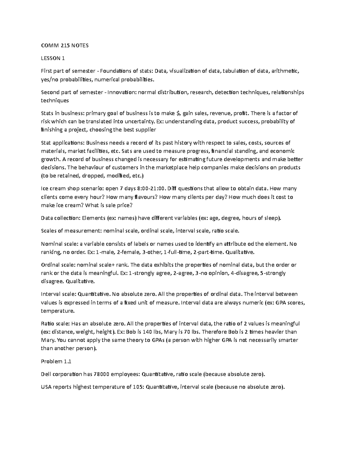 COMM 215 Notes - COMM 215 NOTES LESSON 1 First part of semester ...