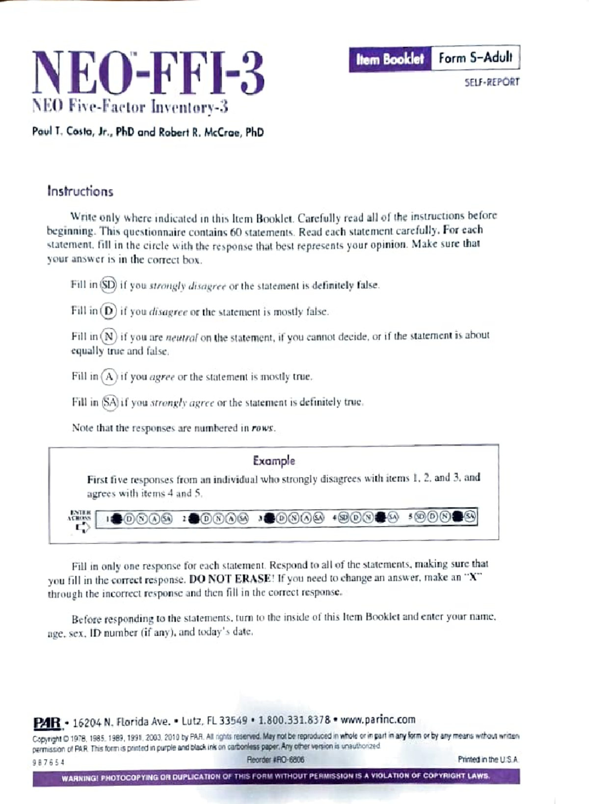 NEO FFI - Inventory - NEO-FFI NEO Five-Faclor Inventory- Paul T. Costa ...