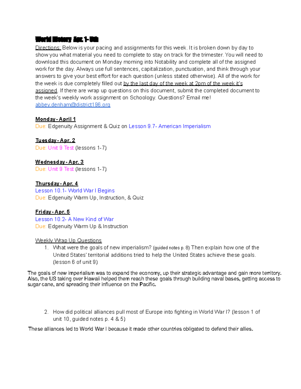 World Unit 9- Week 3 - World History Apr. 1- 5th Directions: Below is ...