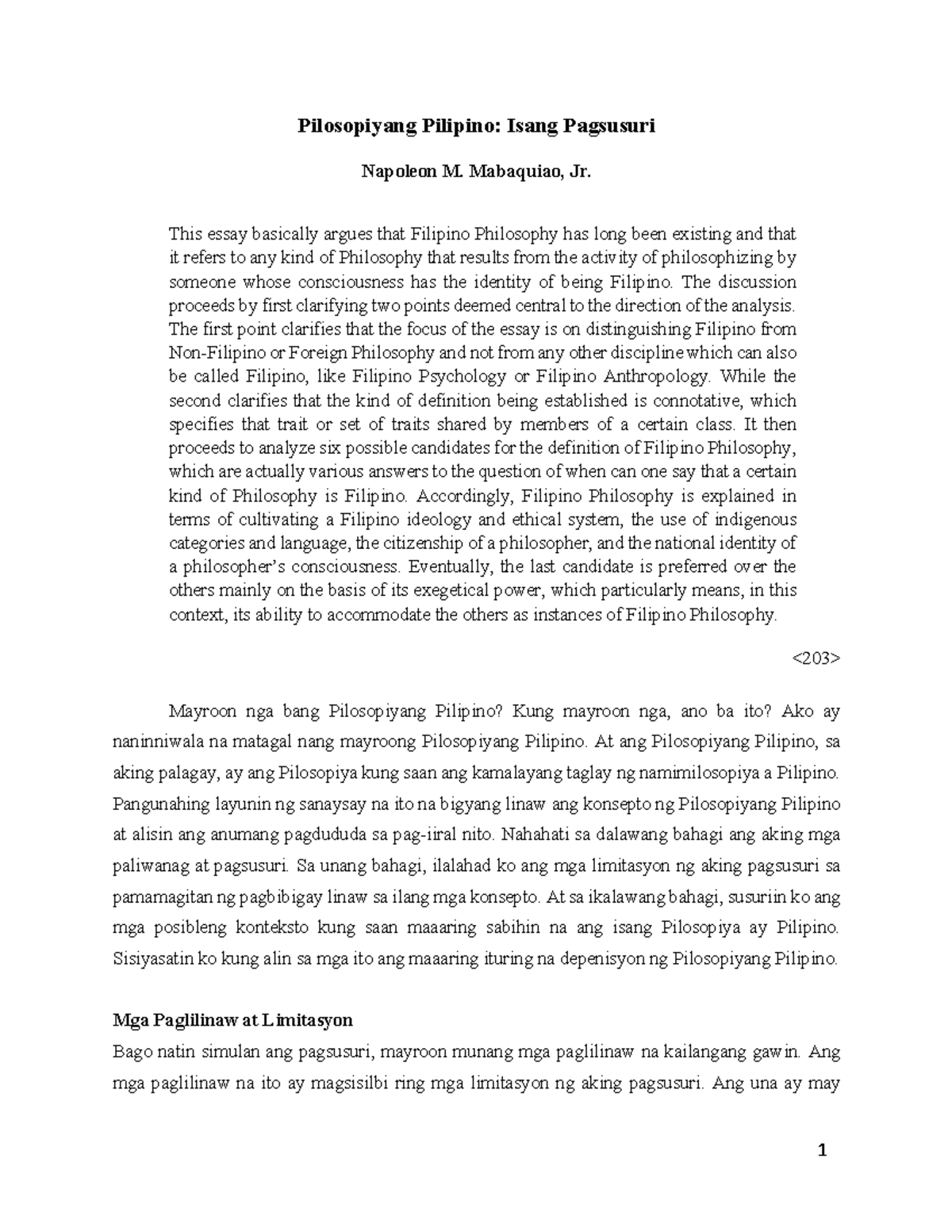 Pilosopiyang Pilipino Isang Pagsusuri - Pilosopiyang Pilipino: Isang ...