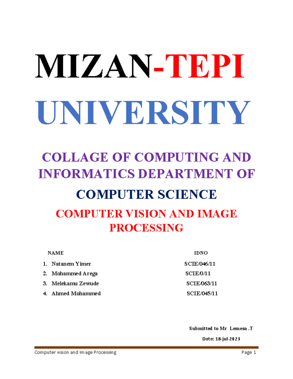 Computer vision and Image Processing - MIZAN-TEPI UNIVERSITY COLLAGE OF ...