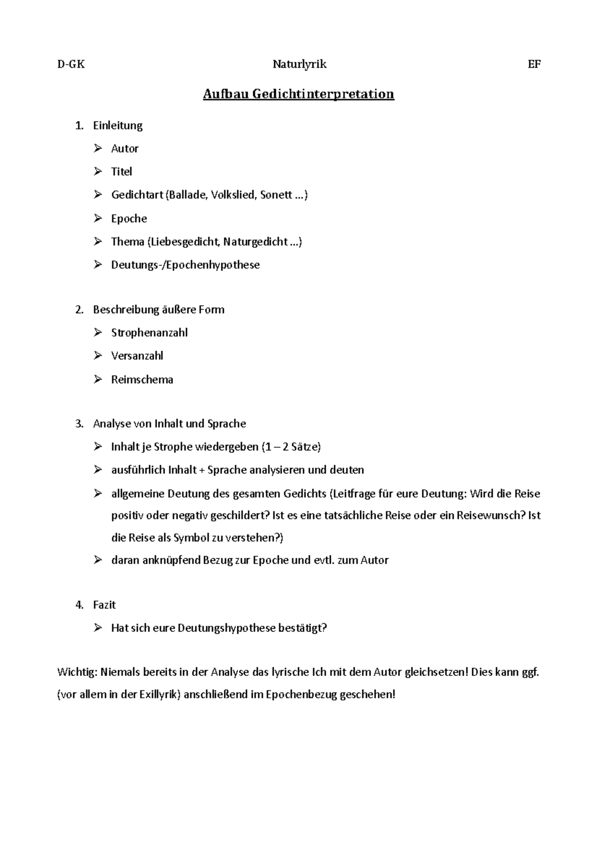 Aufbau Gedichtinterpretation Naturlyrik - D-GK Naturlyrik EF Aufbau ...