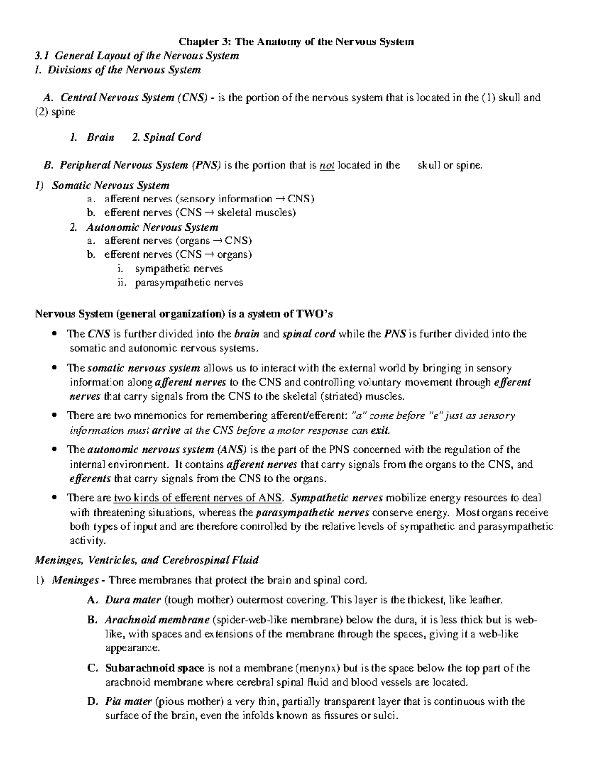 Ch 3 - Neuroanatomy Notes Revised - Chapter 3: The Anatomy of the ...