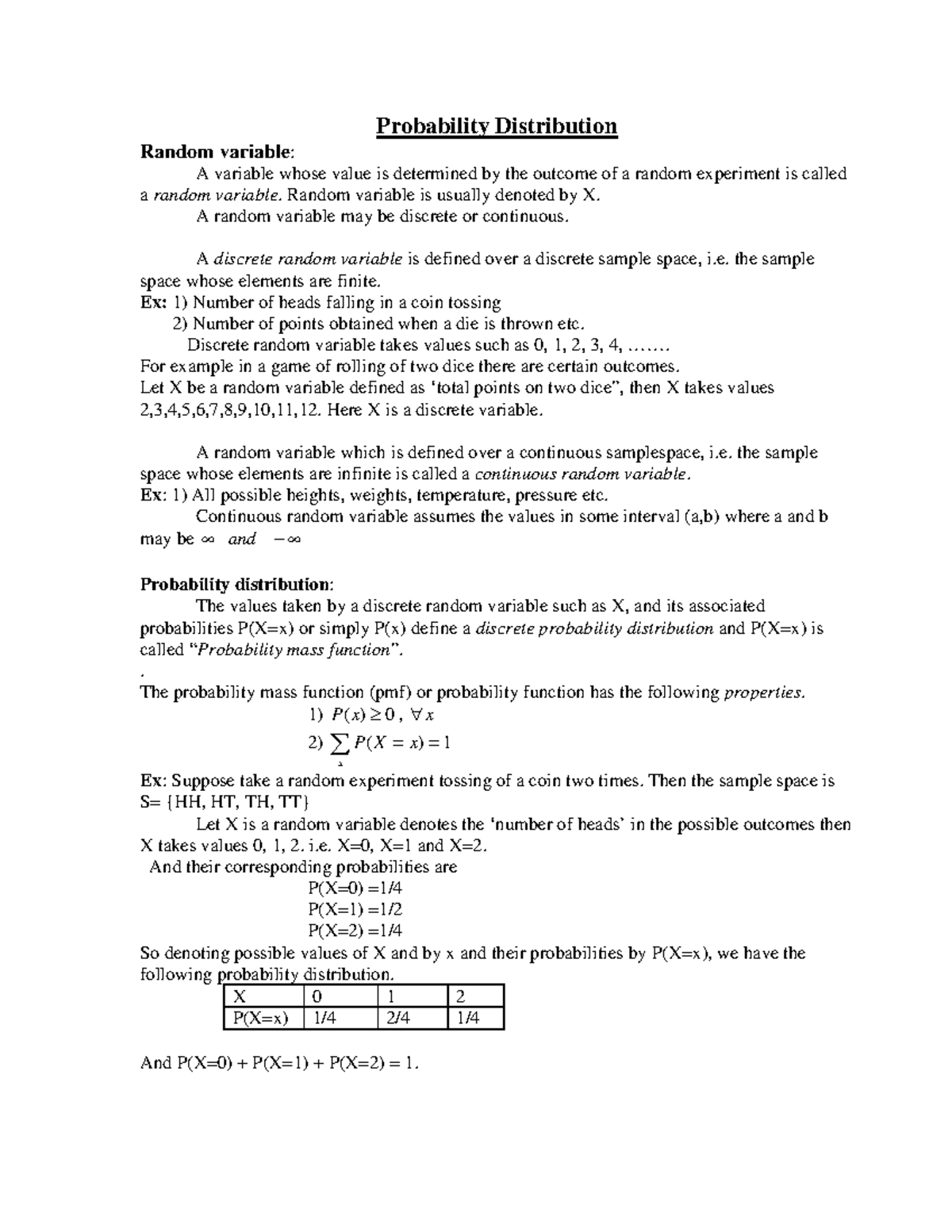 Probabilty Distribution - Probability Distribution Random variable : A variable whose value is ...