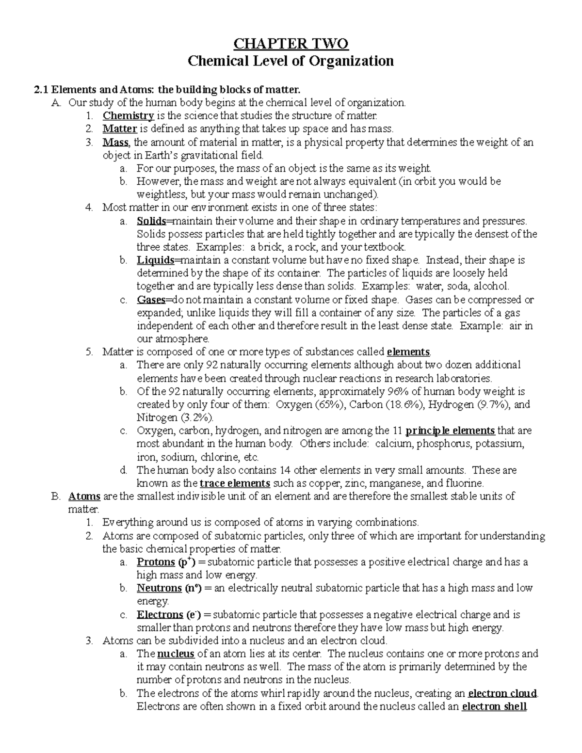 Chapter 2 Outline - Anatomy and Physiology Lecture Notes Textbook ...