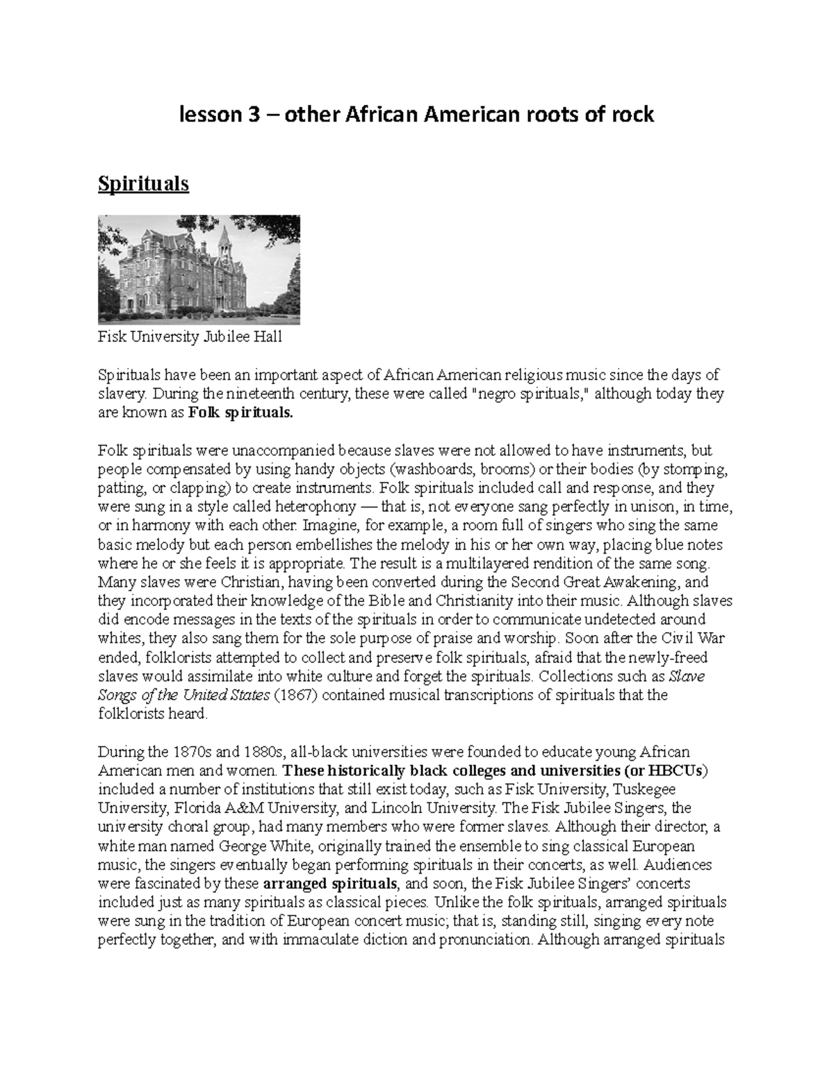 MUSI test 2 notes - lesson 3 – other African American roots of rock ...