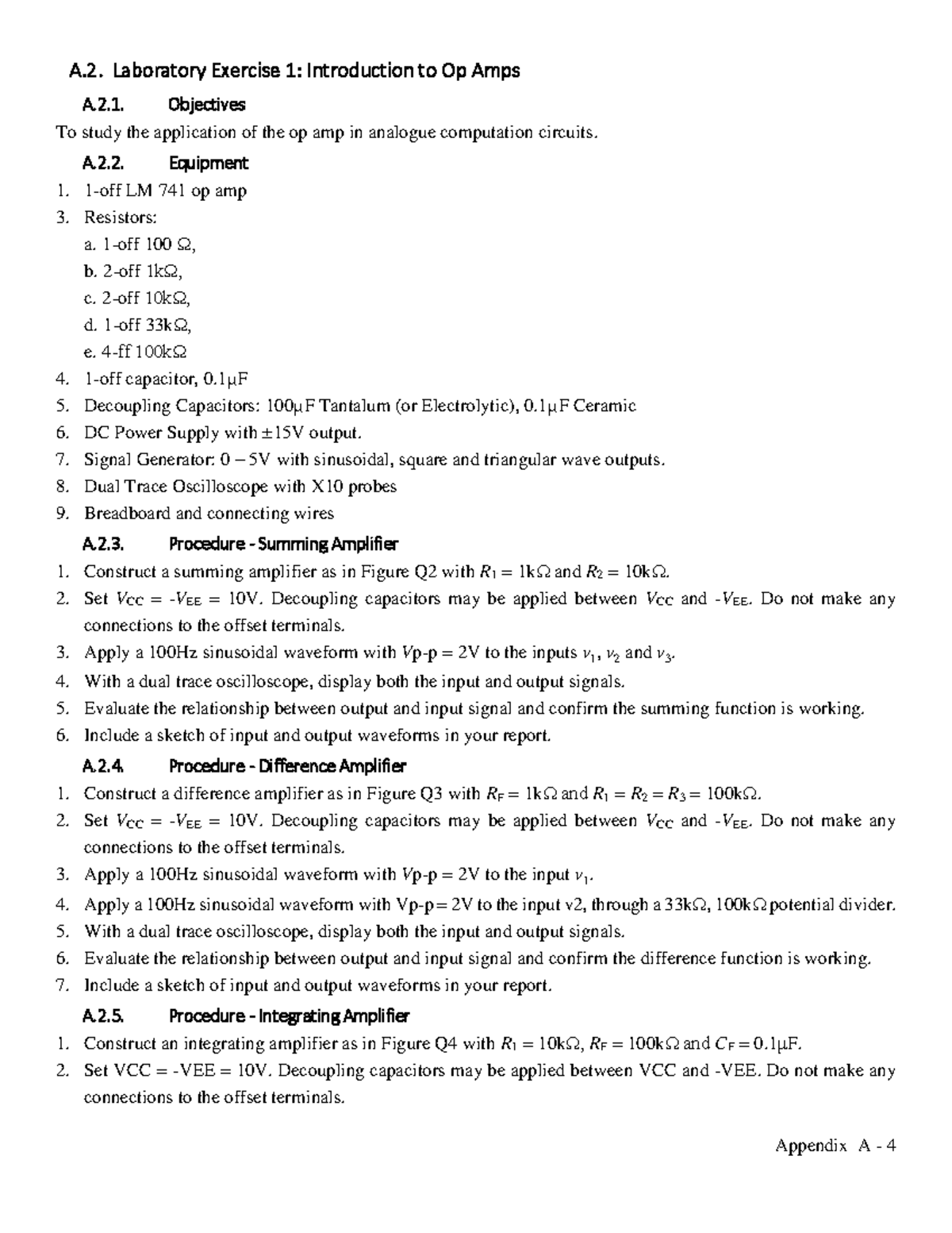 EEE 2302 Analogue Electronics III Lab Exercies - Appendix A - 4 A. 2 ...
