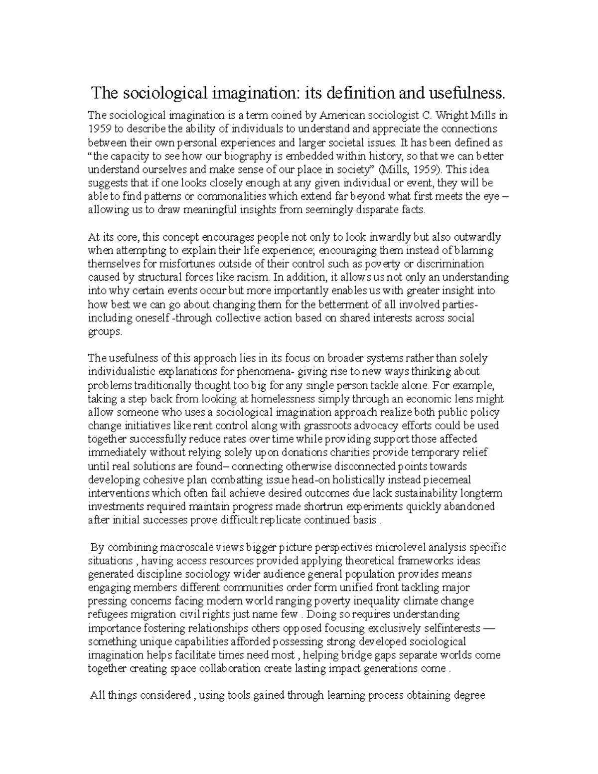 introductory sociology - The sociological imagination: its definition ...