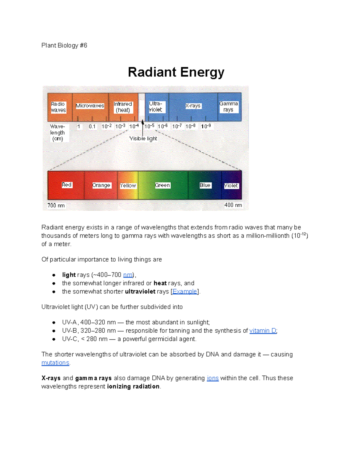 Plant Biology #6 - Plant Biology # Radiant Energy Radiant energy exists ...