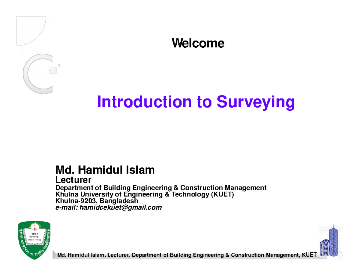 Surveying - Welcome Introduction to Surveying Md. Hamidul Islam ...