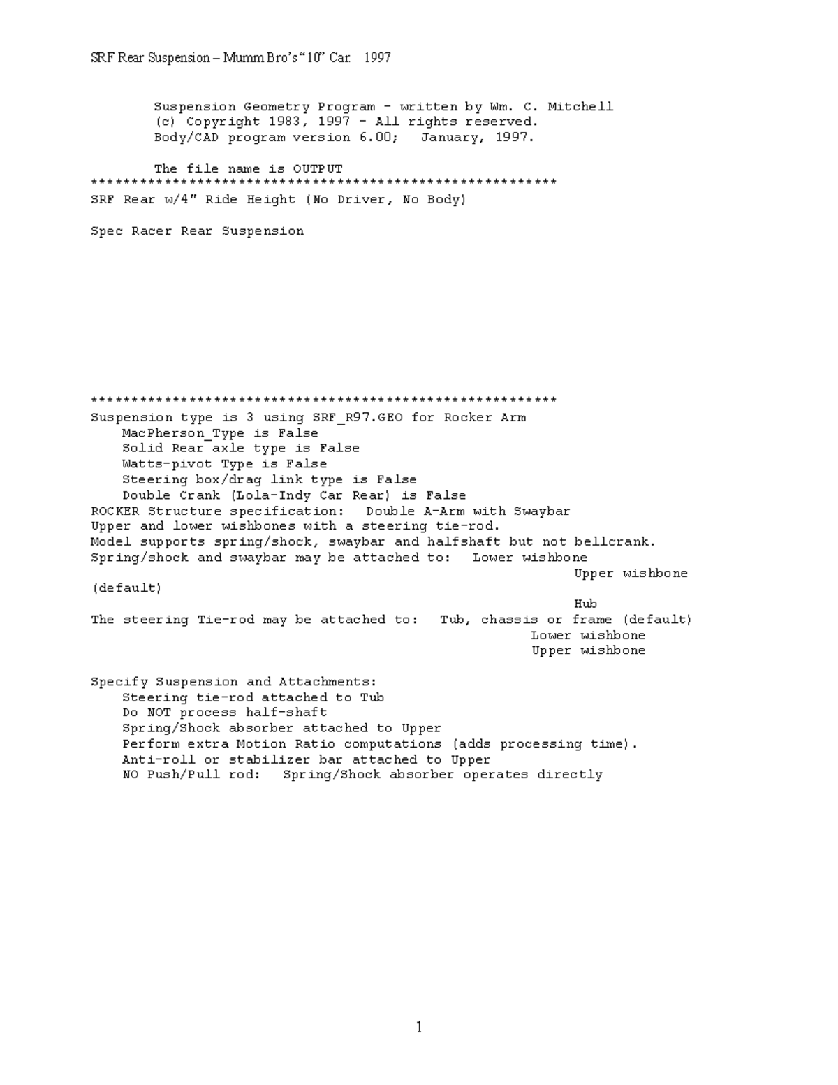 SRF Rear Suspension - ..... - Suspension Geometry Program - written by ...