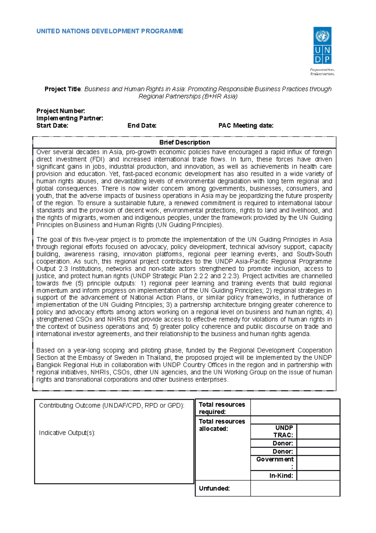 Final UNDP B+HR Asia Project Document - UNITED NATIONS DEVELOPMENT ...