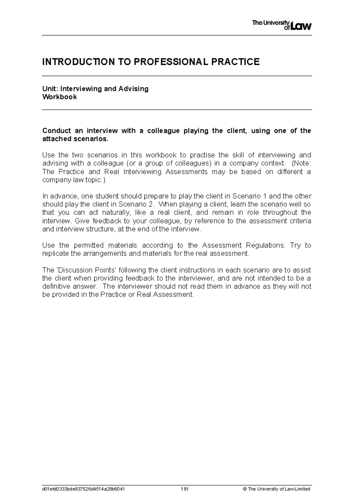 IPP Interviewing Workbook - INTRODUCTION TO PROFESSIONAL PRACTICE Unit ...