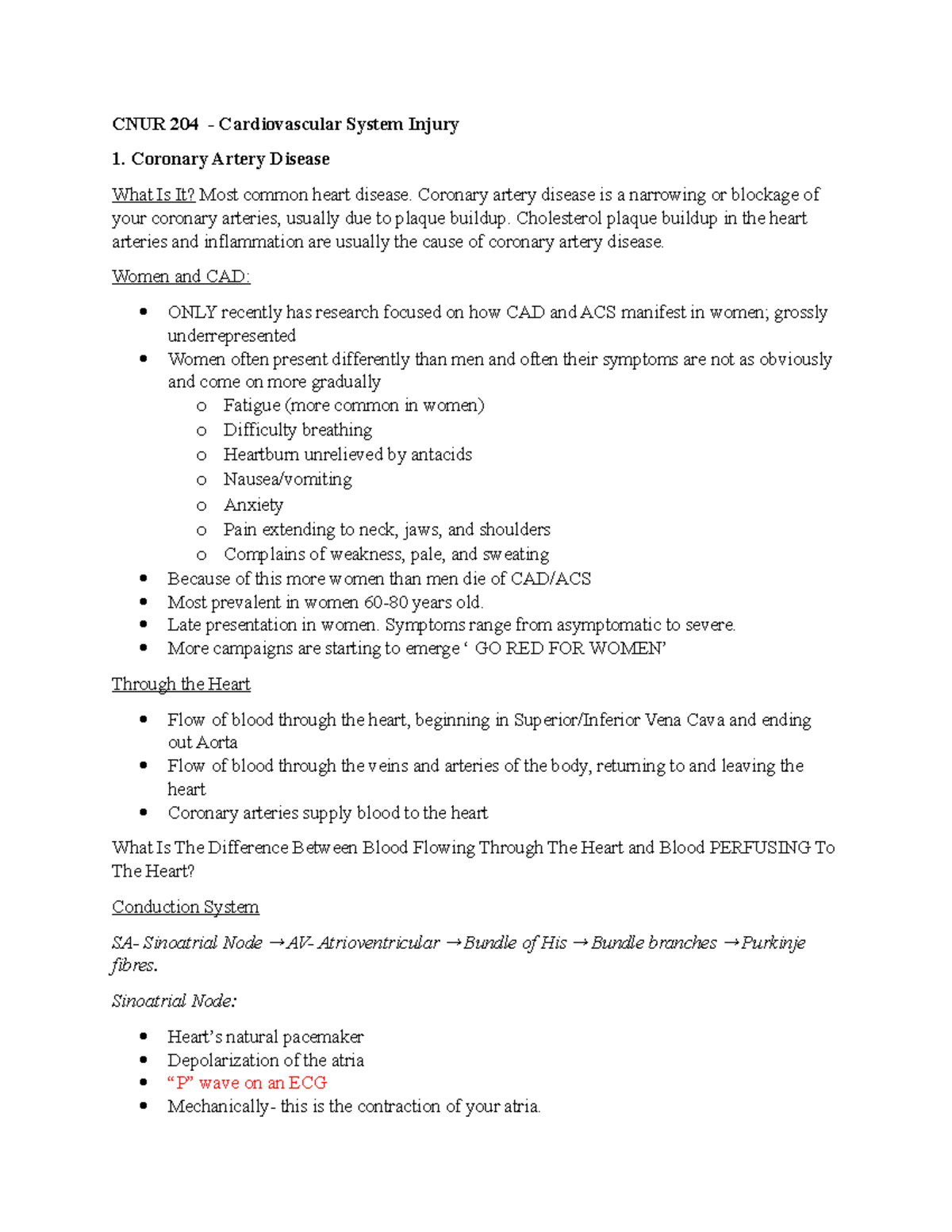 Cardiovascular System Notes - CNUR 204 - UR - Studocu