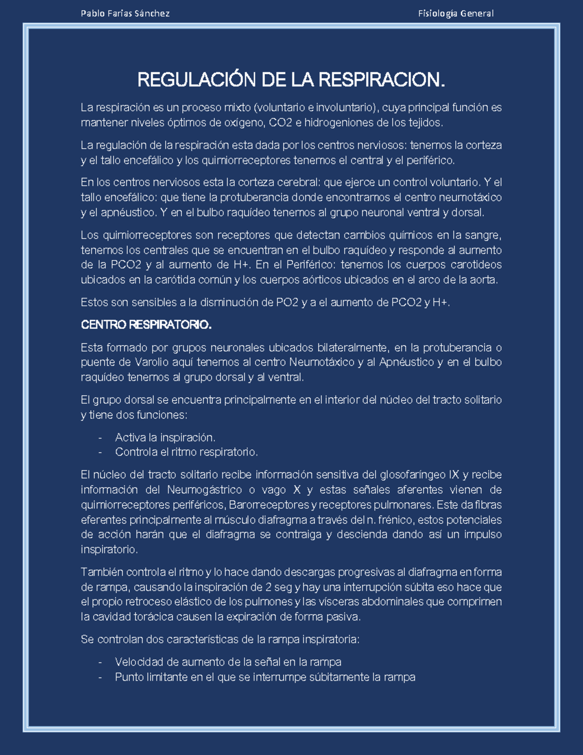 Fisiologia Aparato Respiratorio - Warning: TT: undefined function: 32 REGULACIÓN DE LA ...
