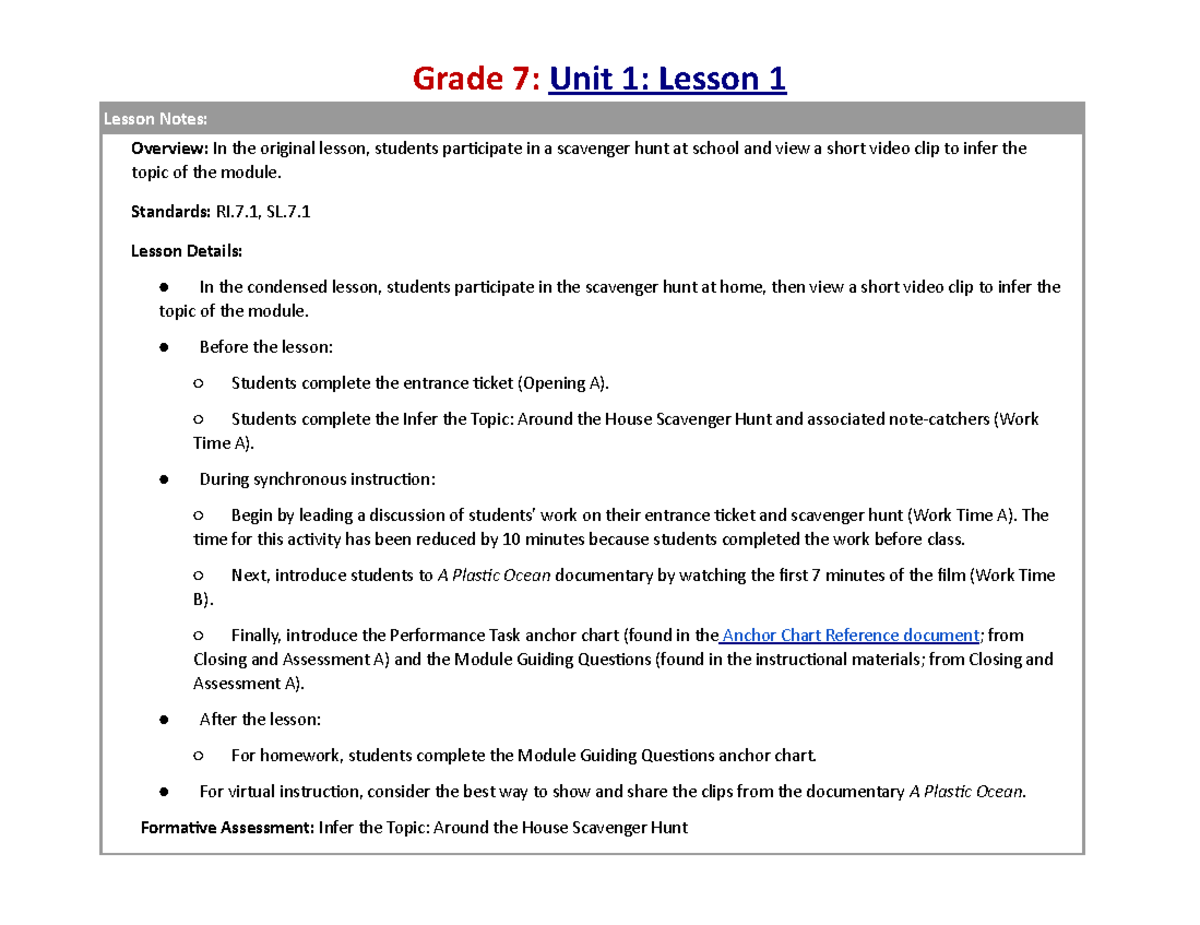 Unit 1 Pollution Ddbd - Grade 7: Unit 1: Lesson 1 Lesson Notes ...