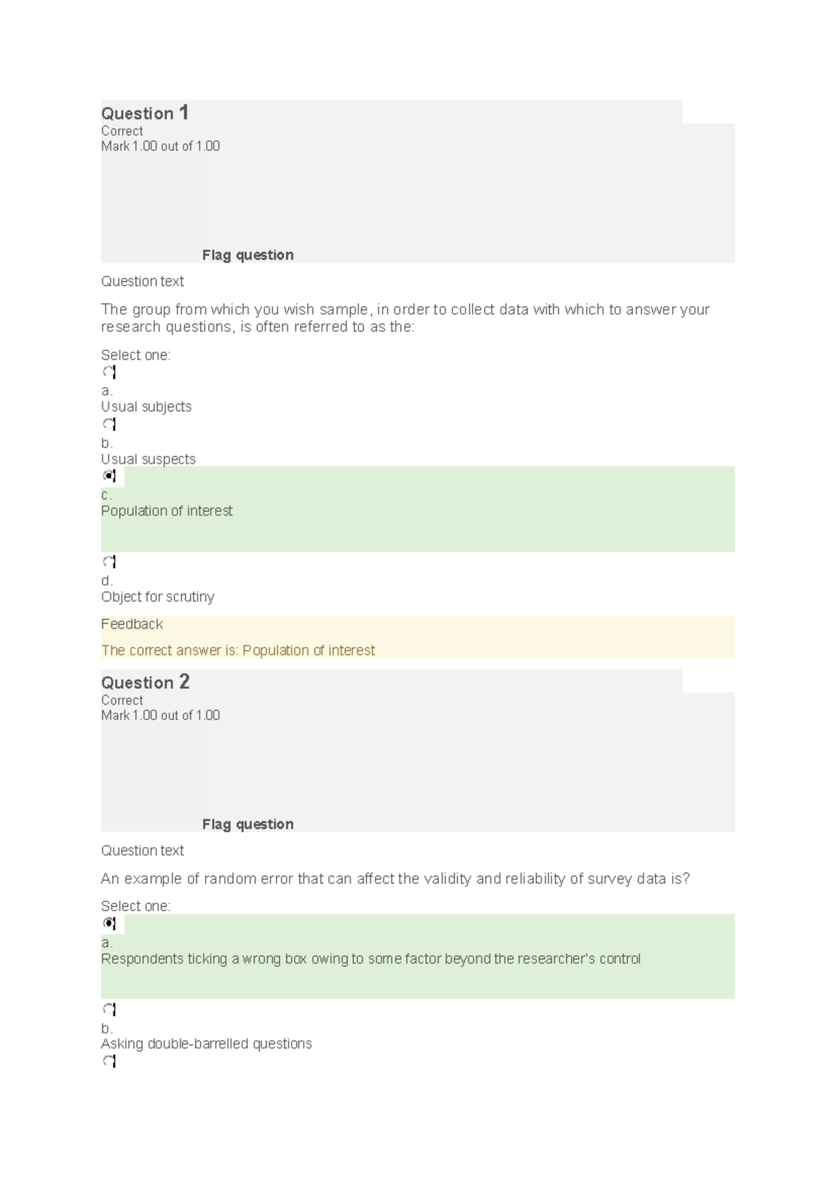 Mock test - Question 1 Correct Mark 1 out of 1. Flag question Question ...