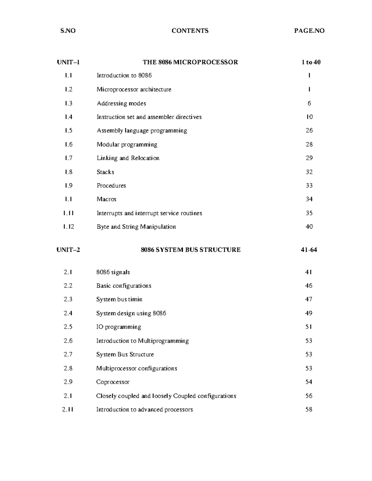 PMM Notes FOR ALL Units - S CONTENTS PAGE 3. 3. UNIT– 1 THE 8086 ...